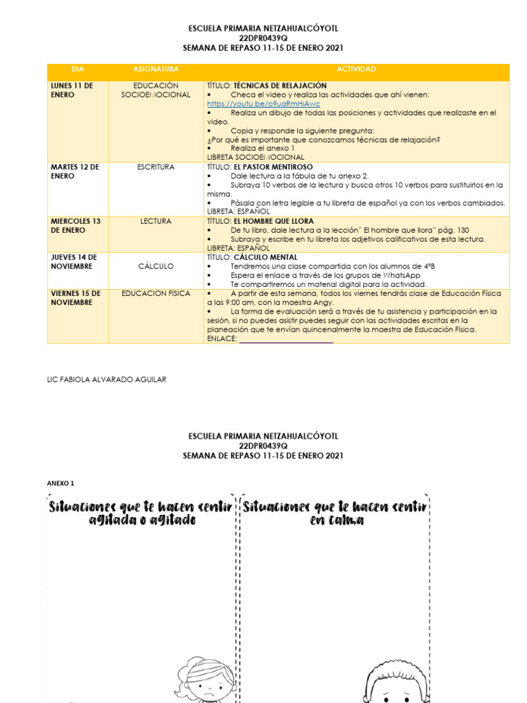 Semana 11-15 de Enero | PDF