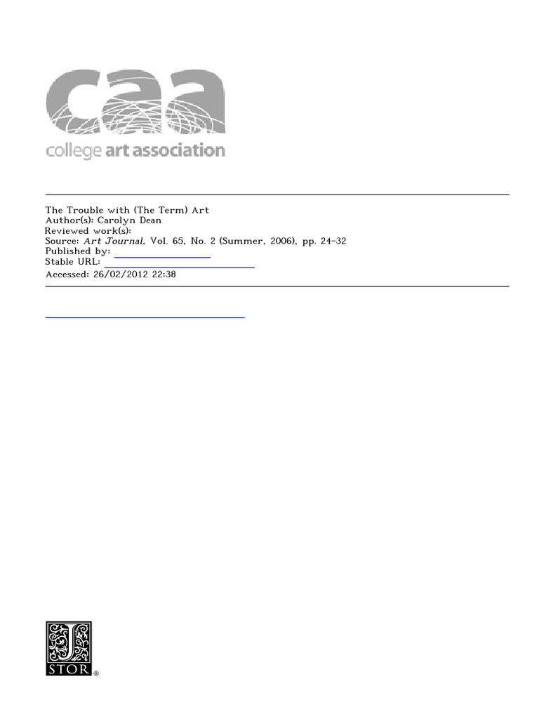Dean_The Trouble With the Term Art | PDF | Aesthetics | Anthropology