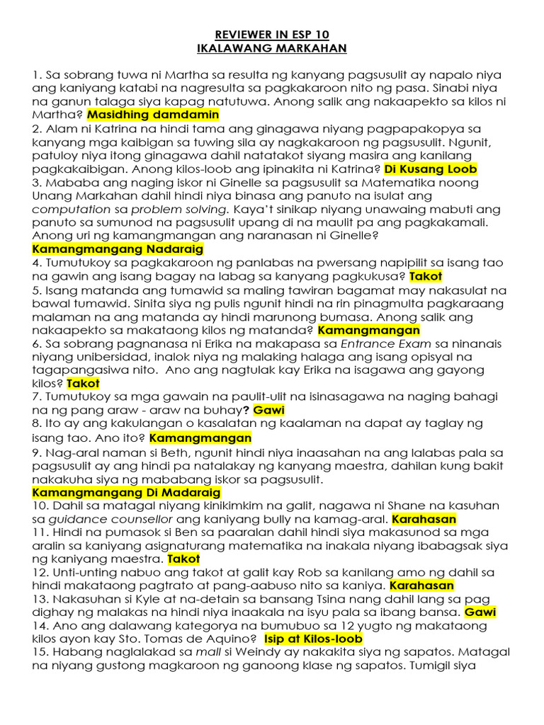 Reviewer in Esp 10 q2 | PDF