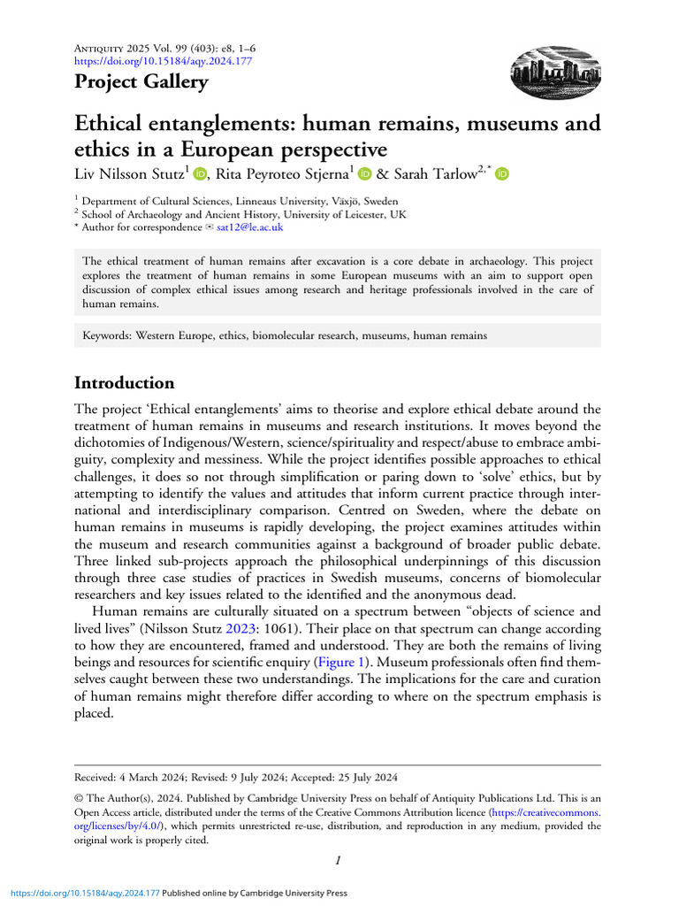 Ethical Entanglements Human Remains, Museums and Ethics in a European ...