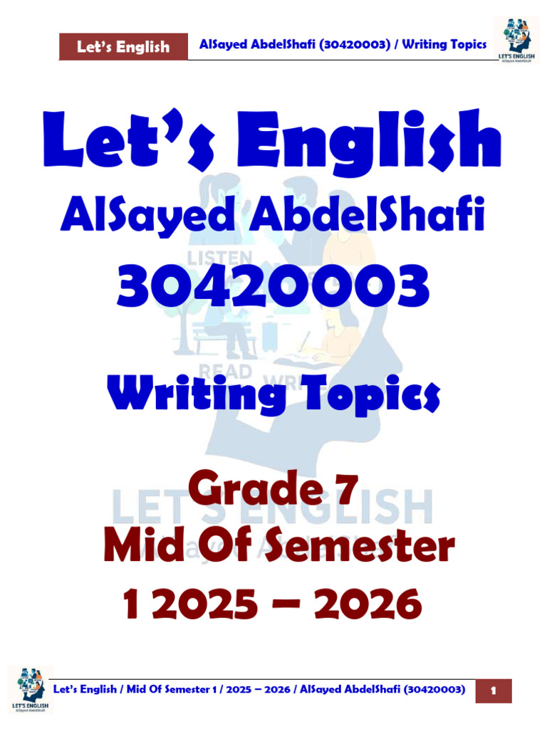 Let's English- Writing Topics- Mid of Semester 1 Grade 7 | PDF