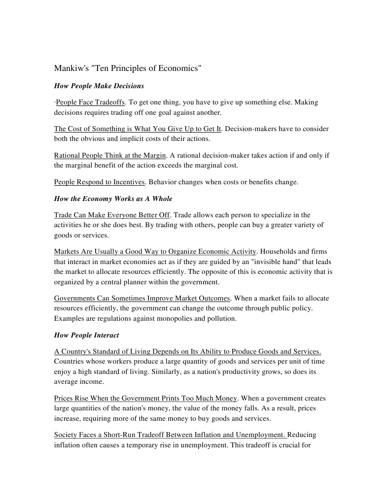 Mankiw's "Ten Principles of Economics": How People Make Decisions ...