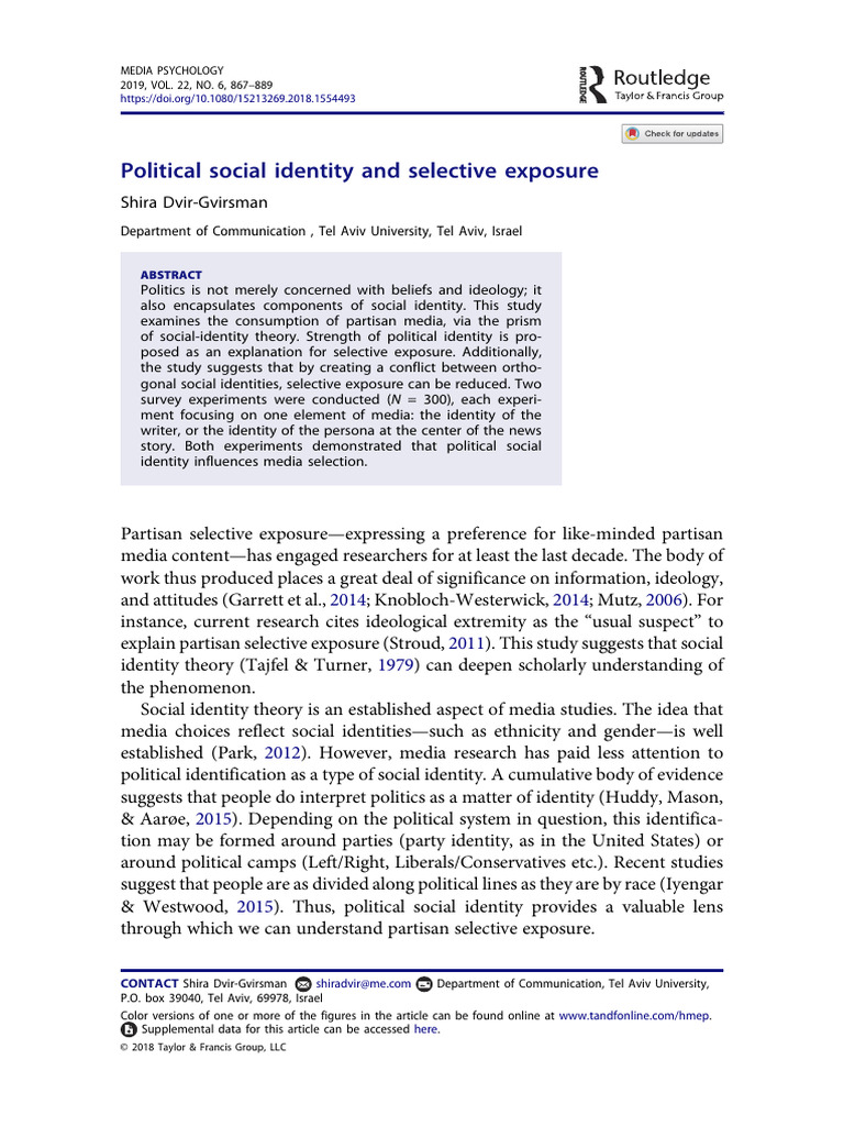 Political Social Identity and Selective Exposure. | PDF | Identity ...