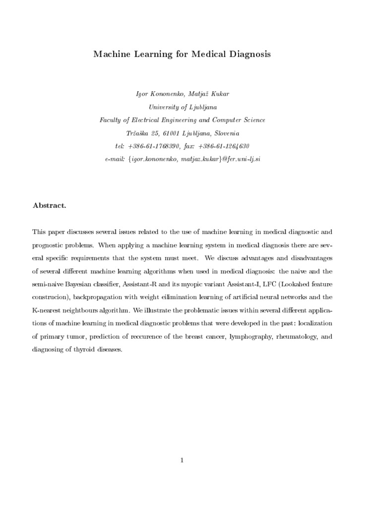 Machine Learning in Medical Diagnosis | PDF | Medical Diagnosis ...