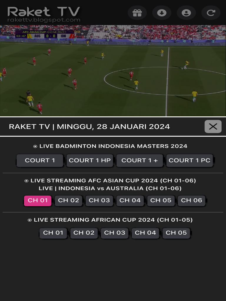 Raket TV - Live Streaming Badminton Malaysia Open 2024 | PDF