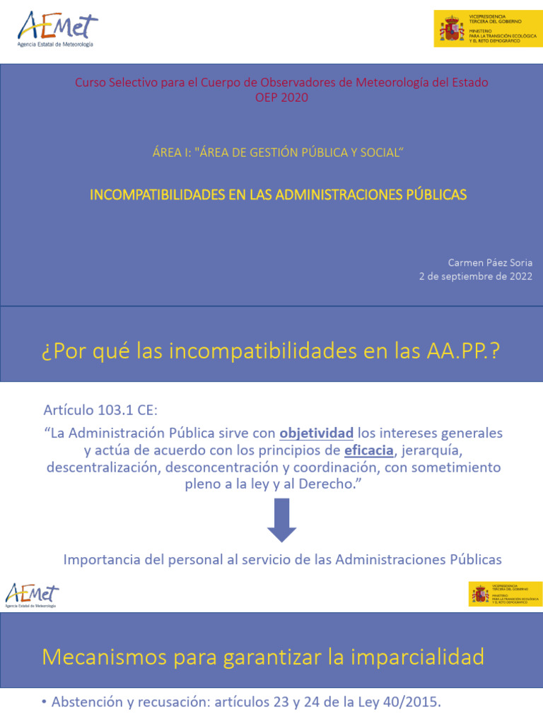 Incompatibilidades en Las AAPP - Curso Selectivo Cuerpo de Observadores ...