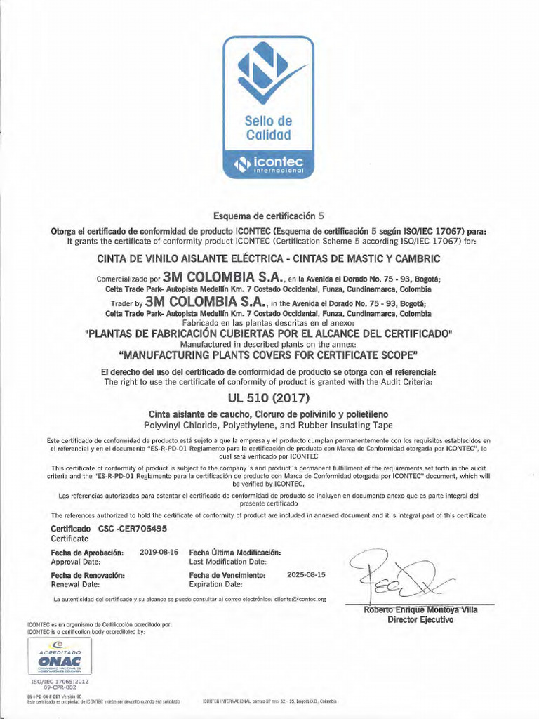 CINTA 3 M-CER706495_UL510_CINTAS 2025 | PDF | Materiales | Electricidad