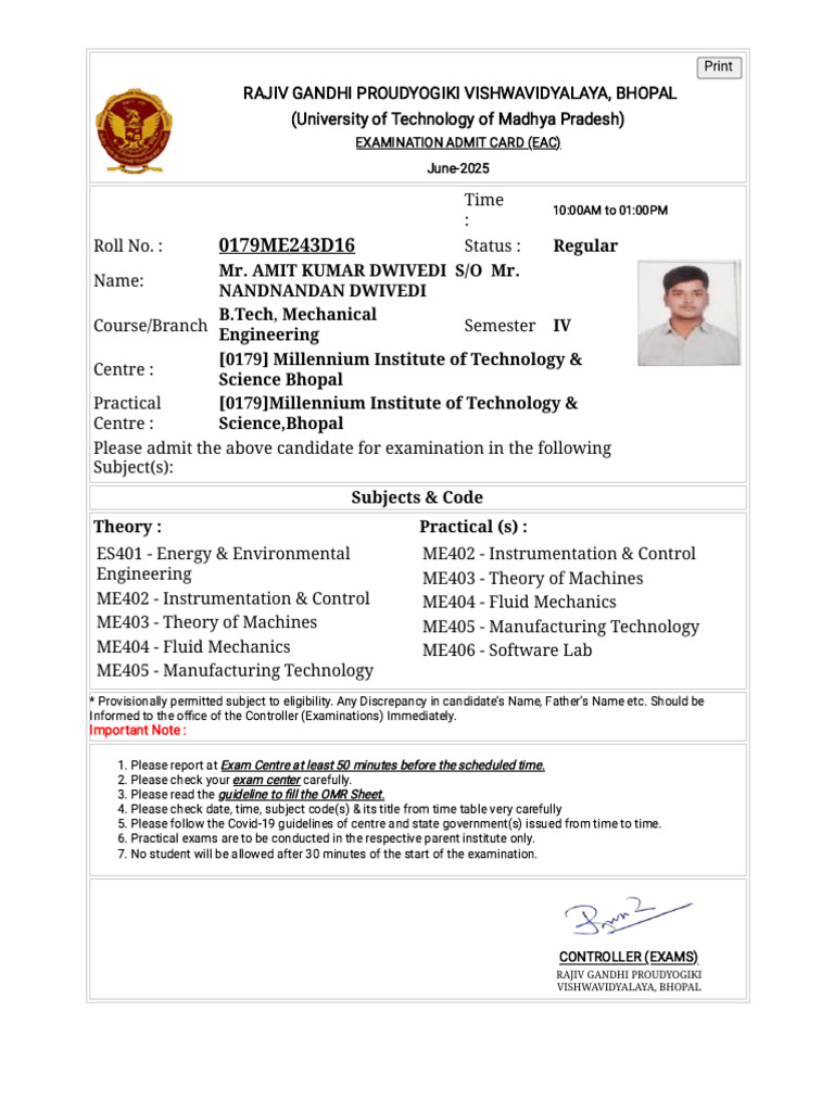 4th Sem Admit Card | PDF | Chess Theory | Chess