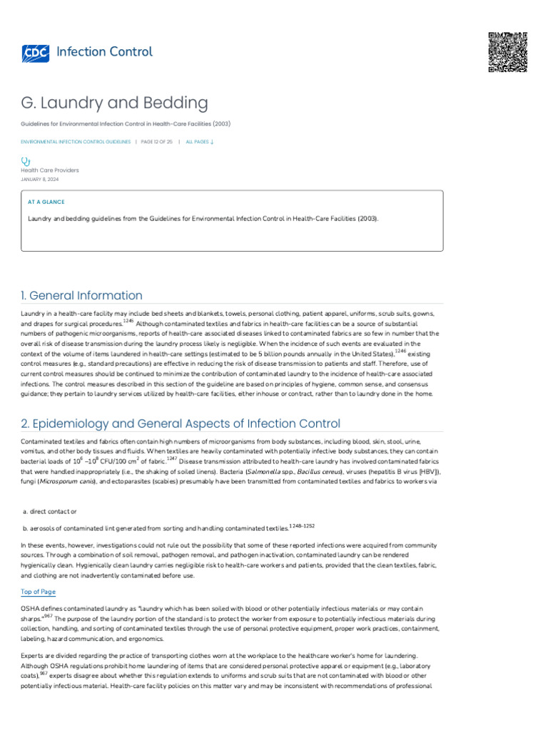 G. Laundry and Bedding _ Infection Control _ CDC | PDF | Laundry ...