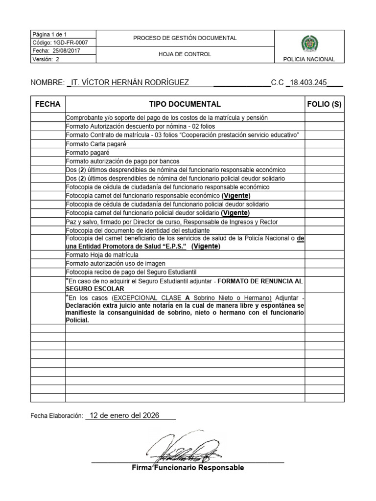 1gd-Fr-0007 Hoja de Control - Estudiante Antiguo Que Paga Por Descuento de Nomina | PDF
