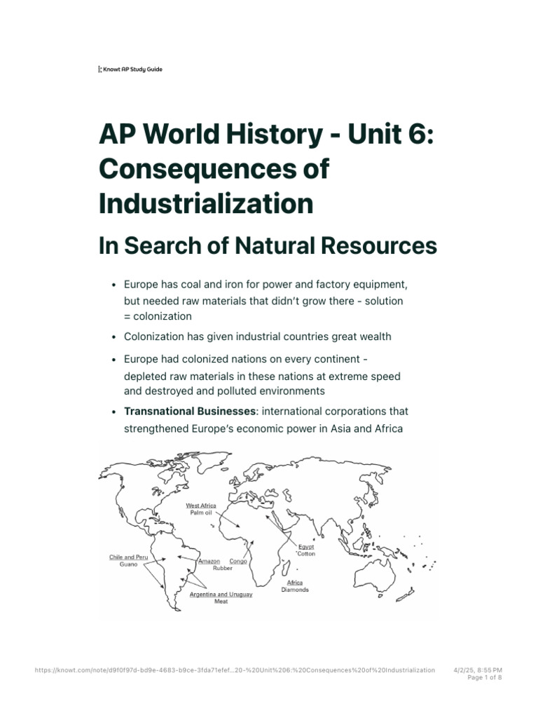 AP World History - Unit 6- Consequences of Industrialization Notes | AP ...