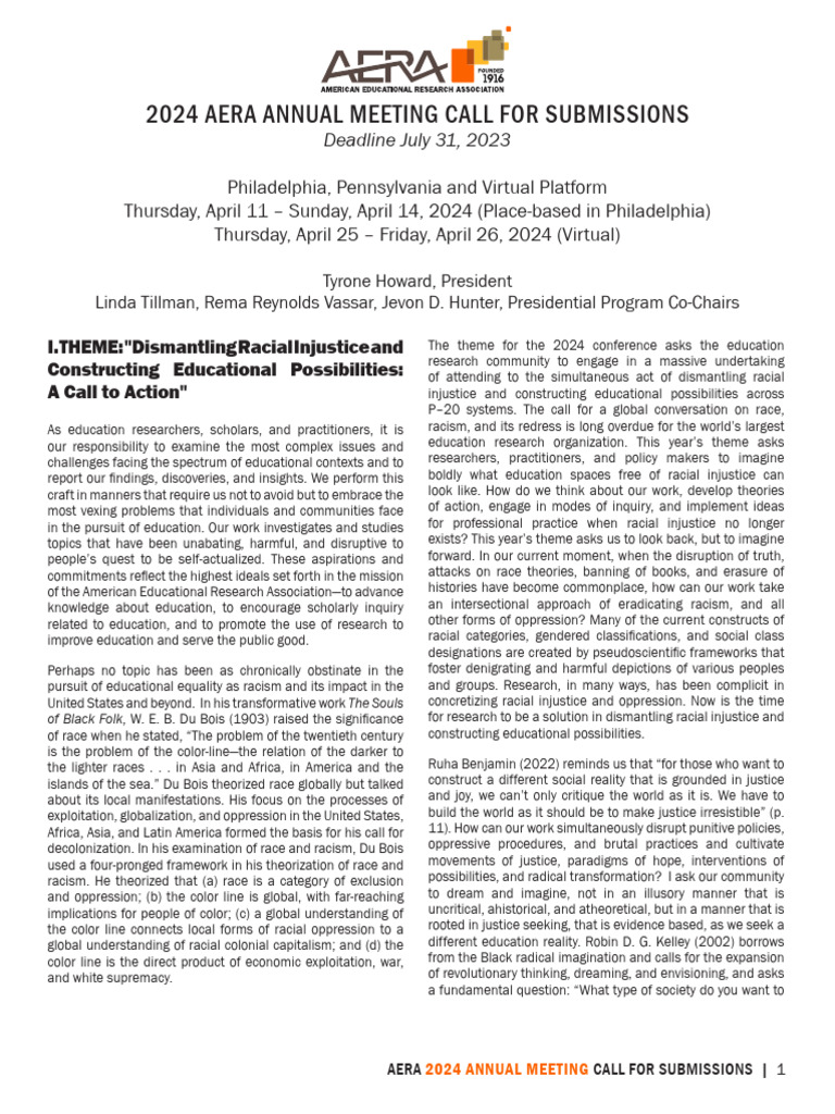 2024 AM Call for Submissions_7!24!23 | PDF | Race (Human Categorization ...