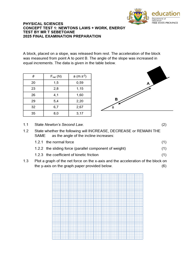 Newton's Laws & Work Energy Test Guide | PDF