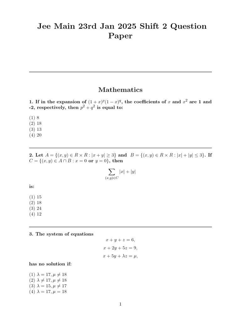 Mains 23 Jan | PDF | Ratio | Mathematical Physics