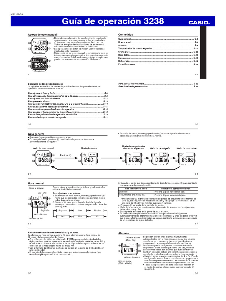 Manual Casio 3238 | PDF | Hora | Reloj