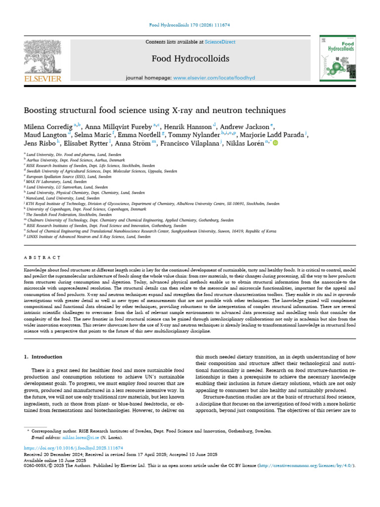 Boosting Structural Food Science Using X-ray and Neutron Techniques ...
