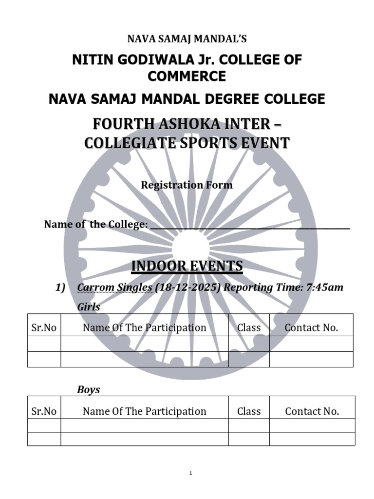Ashoka Inter Collegiate Entry Form 2025 | PDF