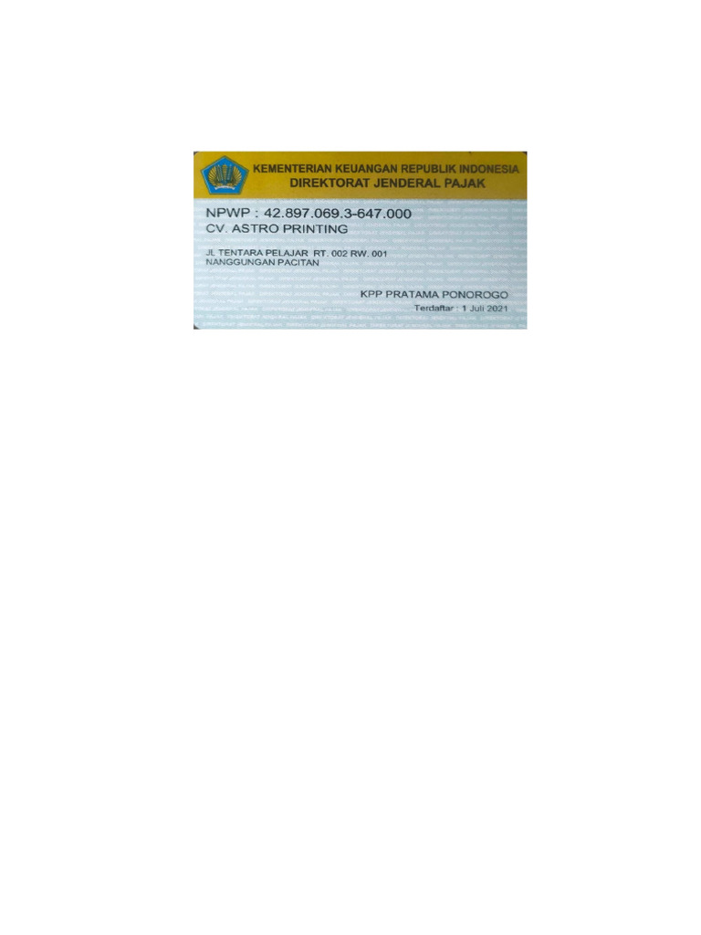 NPWP New Cv. Astro | PDF