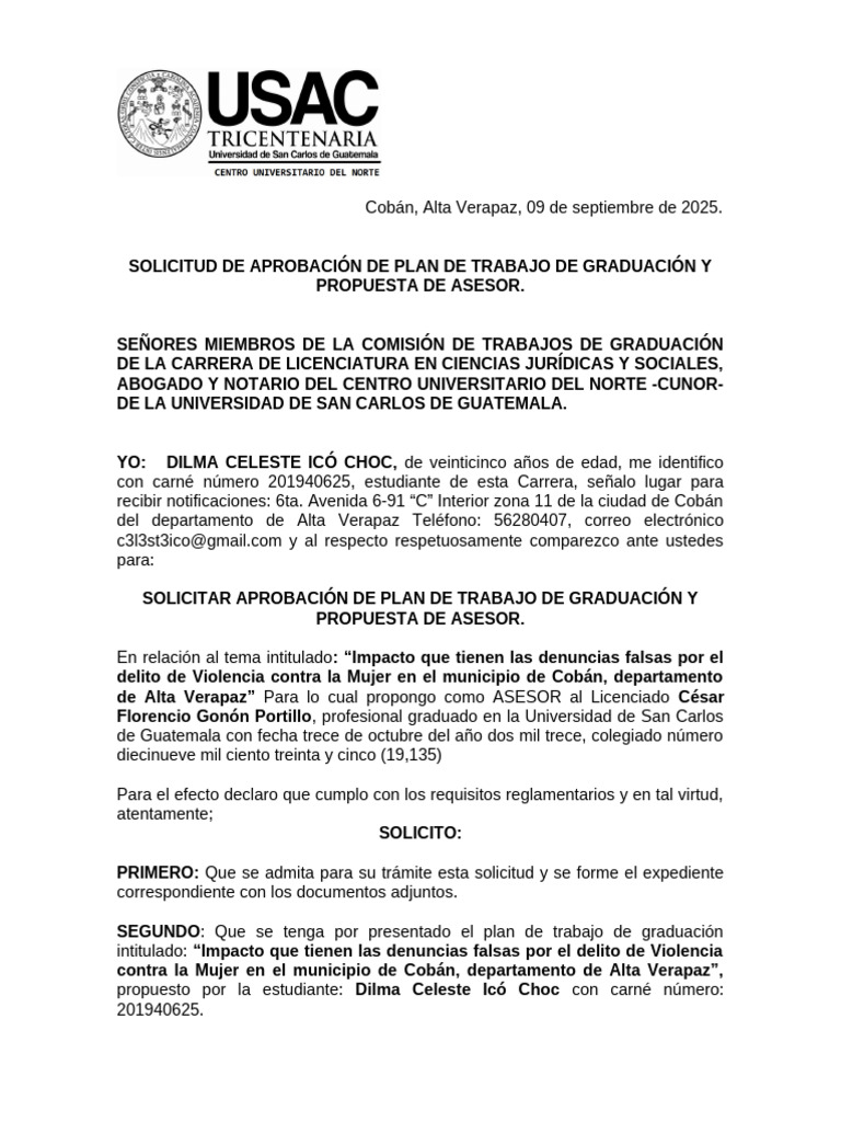 SOLICITUD PARA APROBACIÓN DE PLAN DE INVESTIGACIÓN | PDF | Guatemala
