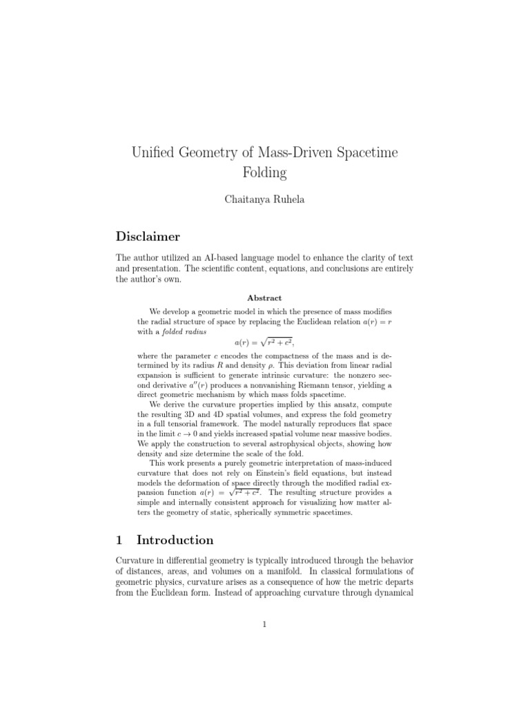 Unified Geometry of Mass Driven Spacetime Folding (1) | PDF | Curvature ...