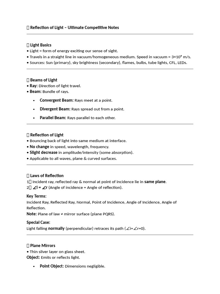 ? Reflection of Light | PDF | Light | Mirror