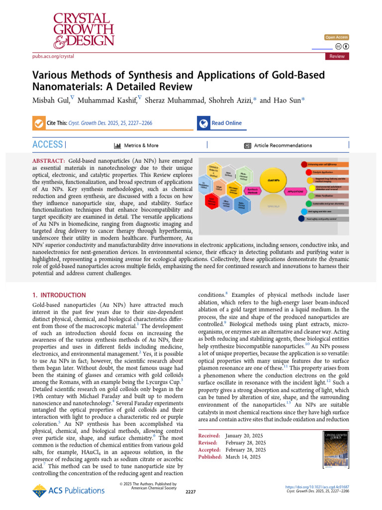 Various Methods of Synthesis and Applications of Gold Based ...