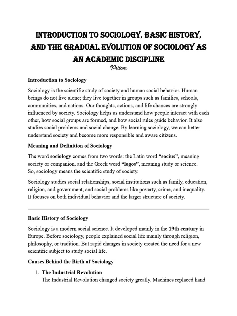 Introduction to Sociology: History & Evolution | PDF | Sociology | Society