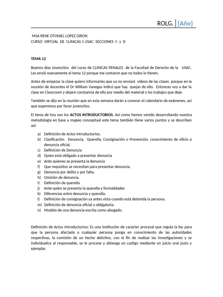 Tema 12 Clinicas 1 Usac c y d 30 Mayo 20. | PDF | Queja | Fiscal