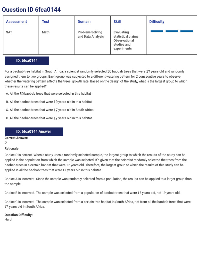 doo answers | PDF | Sampling (Statistics) | Sat