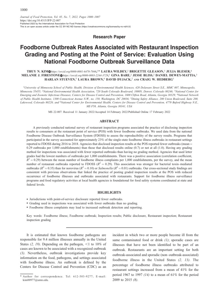 Foodborne Outbreaks and Restaurant Inspections | PDF | Foodborne ...