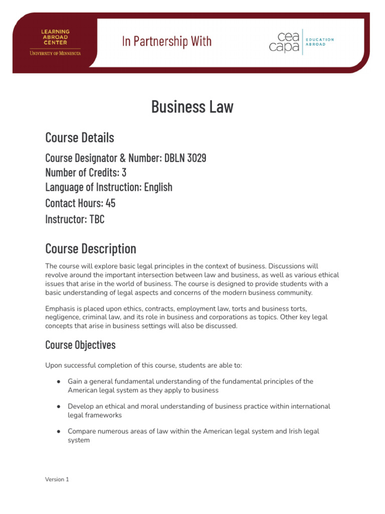 Business Law Course Overview and Details | PDF | Academic Dishonesty ...