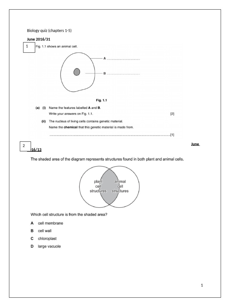 Biology Quiz: Chapters 1-5 | PDF