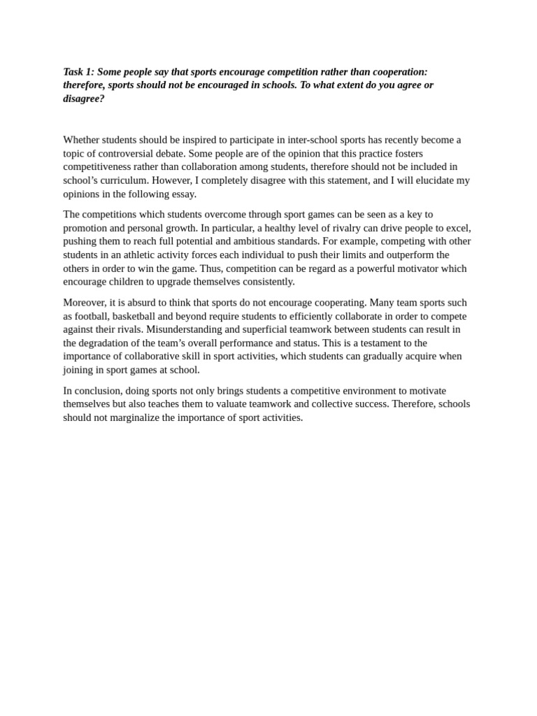 Sports in Schools: Competition vs. Cooperation | PDF