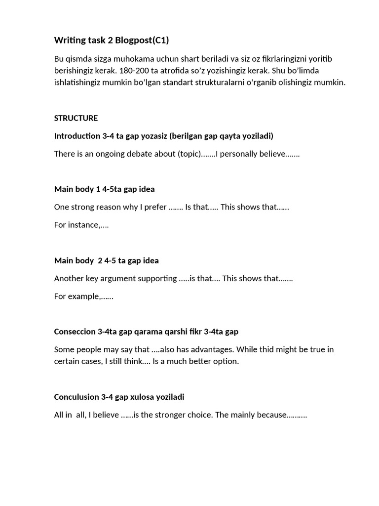 Writing Task 2 Structure Guide | PDF