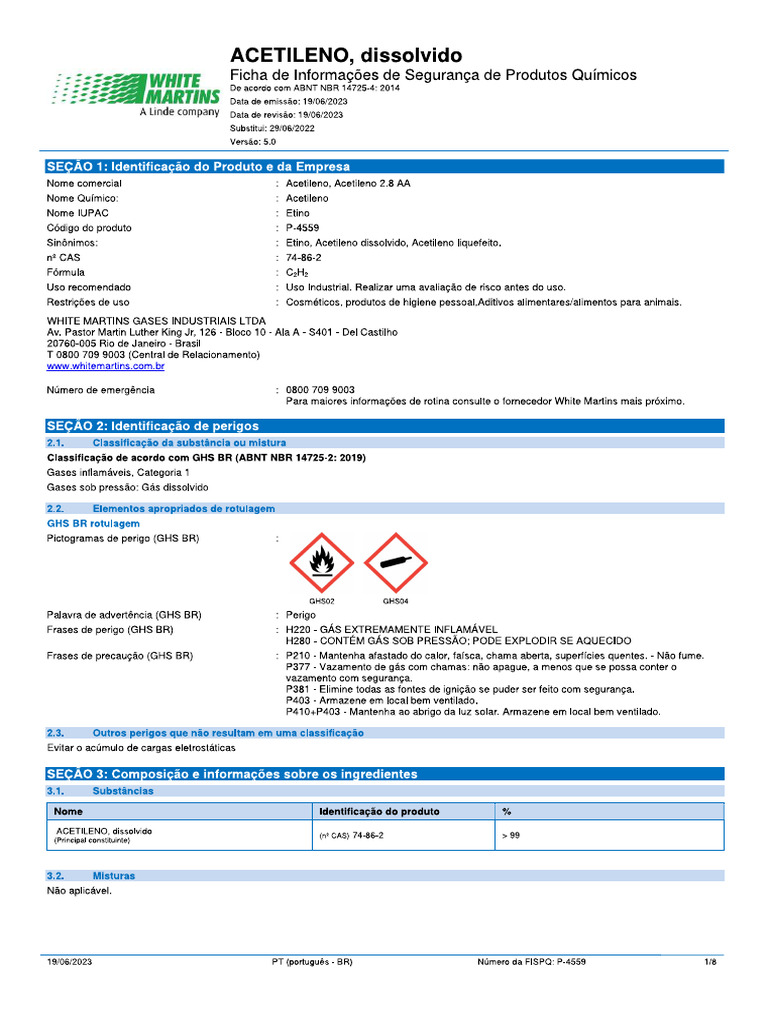 12- FISPQ Acetileno White MArtins | PDF