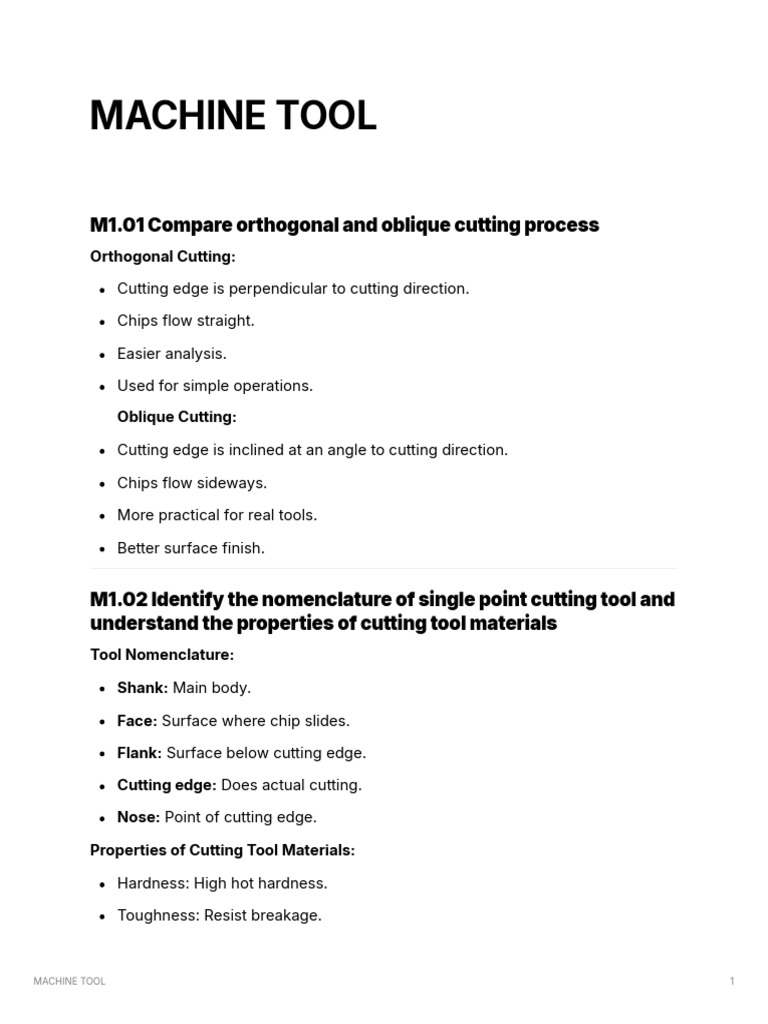 MACHINE TOOL NOTES | PDF | Metalworking | Mechanical Engineering
