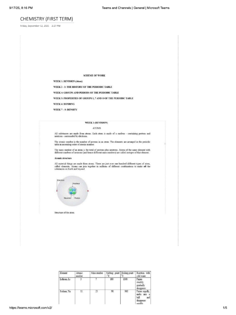 Chemistry Note 1st Term | PDF