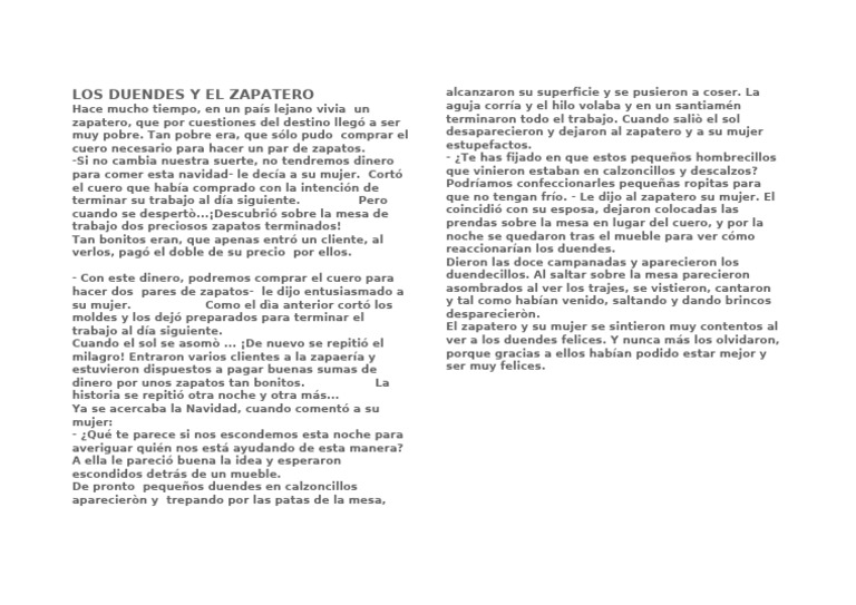 Los Duendes y El Zapatero | PDF
