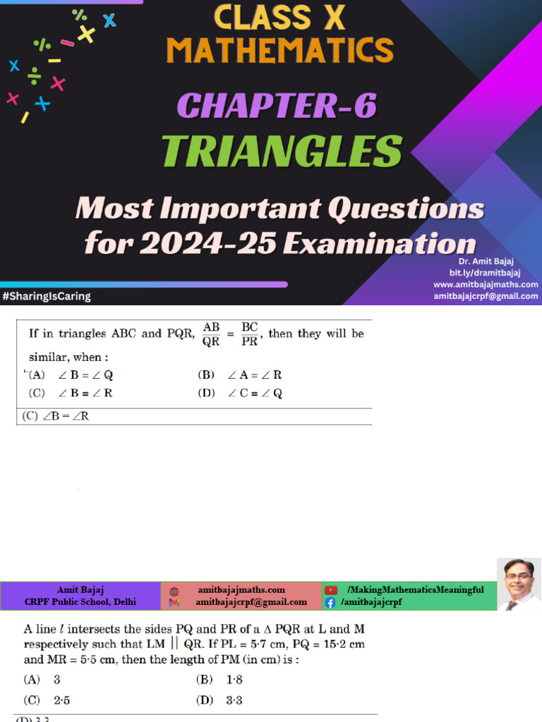 6. Class X TRIANGLES Important Questions for 2024-25 Examination (Dr ...