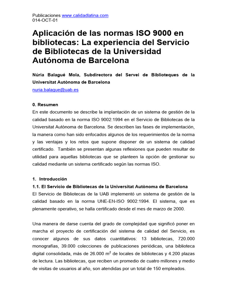 014-OCT-01 | PDF | Sistema de manejo de calidad | Gestión de la calidad