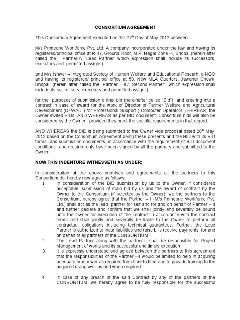 Primeone Consortium Agreement Overview | PDF | Joint And Several ...