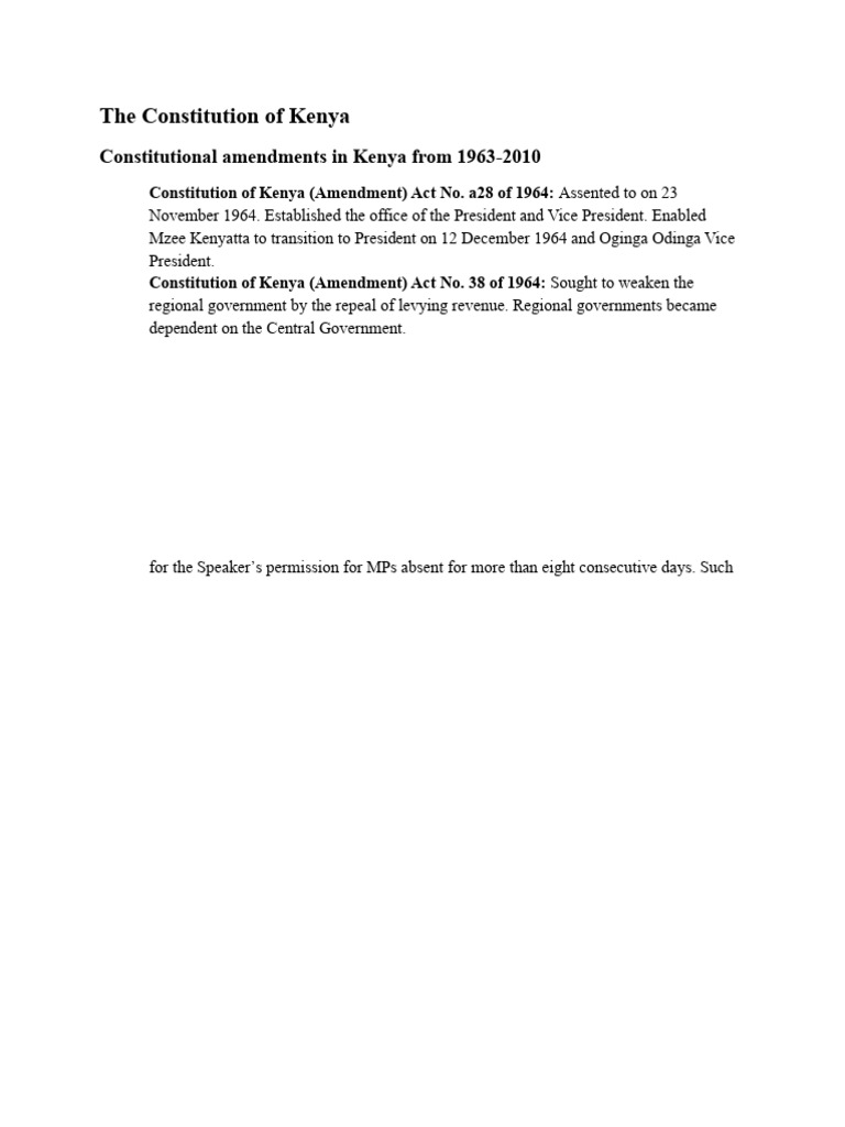 Kenya Constitutional Amendments Overview | PDF | Parliament | Political Law