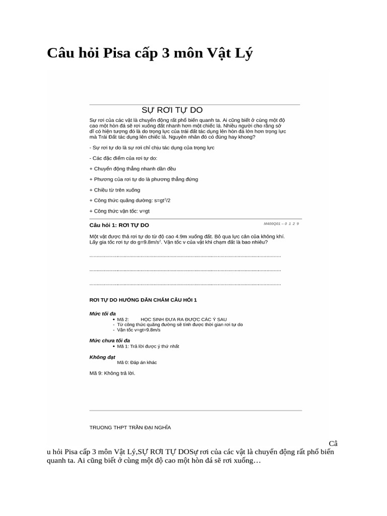 Câu Hỏi Pisa Cấp 3 Môn Vật Lý | PDF