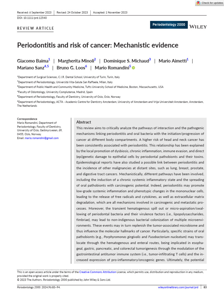 Periodontitis and Cancer Risk Mechanisms | PDF | Carcinogenesis | Cancer