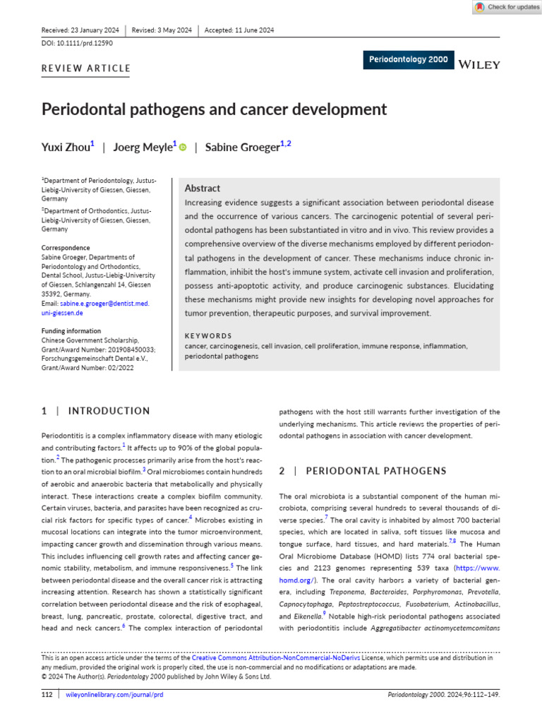 8. Periodontal Pathogens and Cancer Development | PDF | Cancer ...
