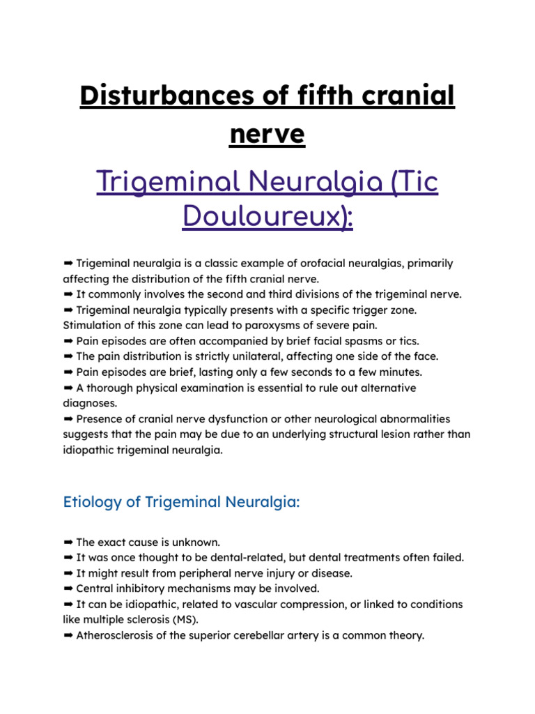 Disturbances of Fifth Cranial Nerve_ OP | PDF | Headache | Clinical ...