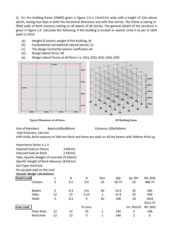 Seismic Weight and Design Forces Calculation | PDF | Building ...