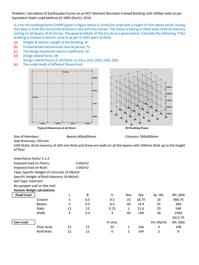 Earthquake Force Calculation for RCC Building | PDF | Wall | Beam ...