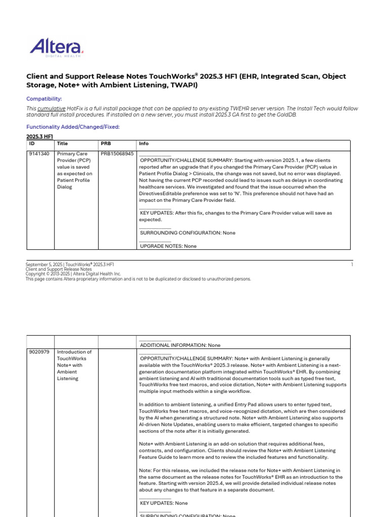 TouchWorks® 2025.3 HF1 Release Notes | PDF | Electronic Health Record ...