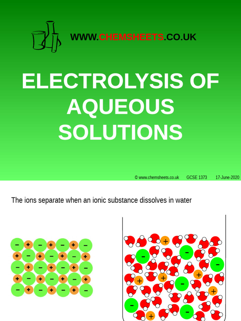 Electrolysis of Aqueous Solutions | PDF | Ion | Electrode